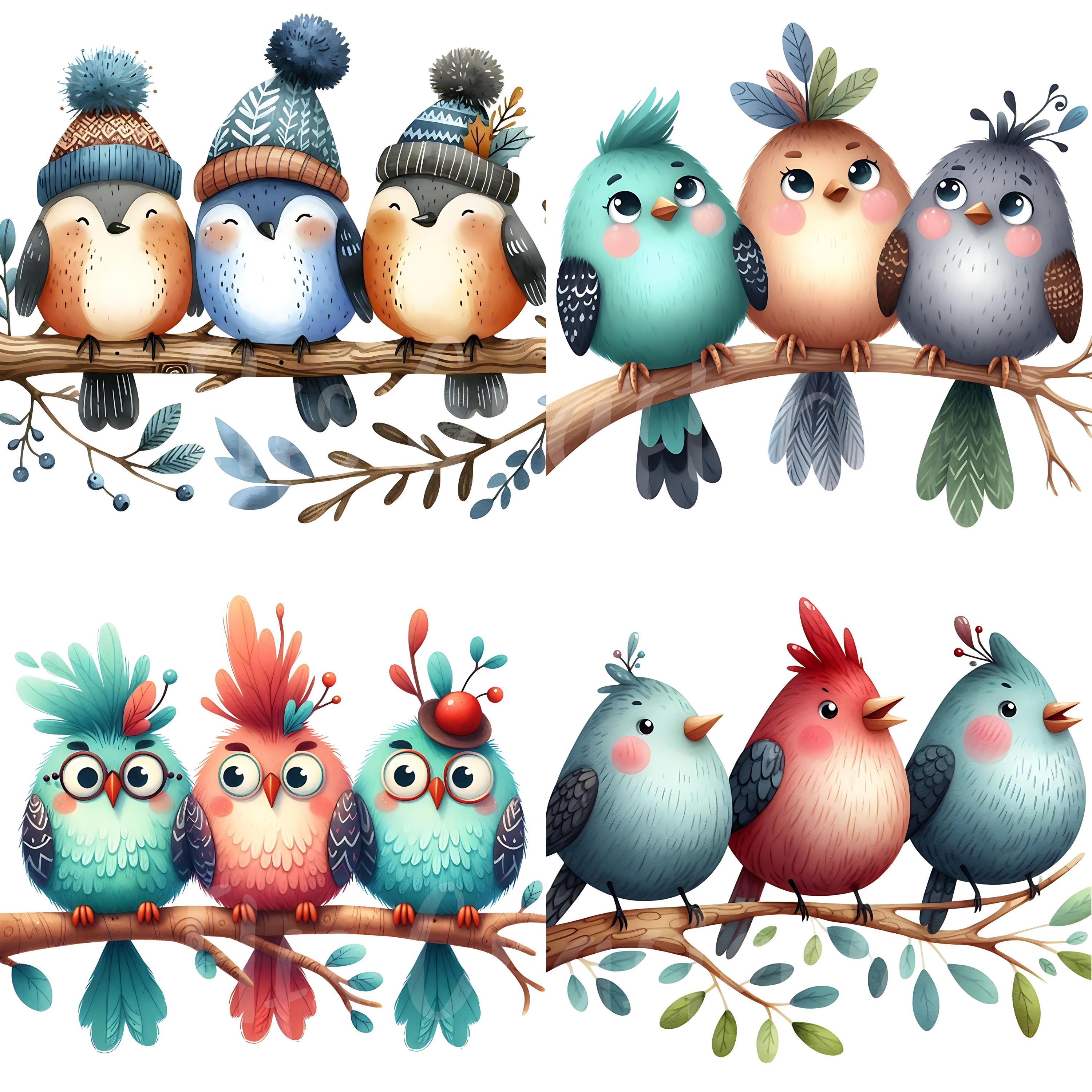 15 JPG Little Branch Birds Clipart Bundle Watercolor Quirky Bird ...
