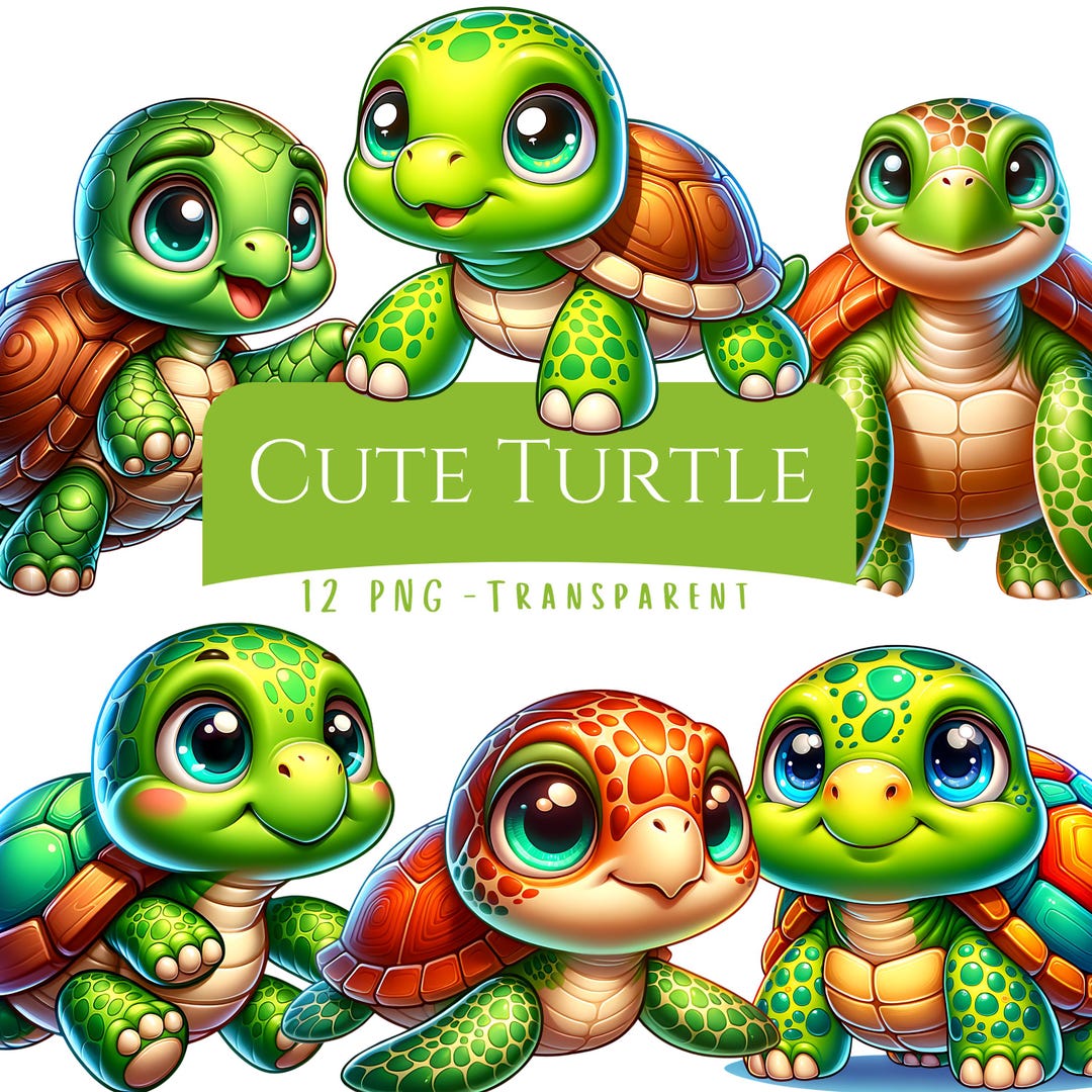 Cute Turtle Clipart Bundle 12 PNG Turtle Digital Clip Art Reptile Png ...