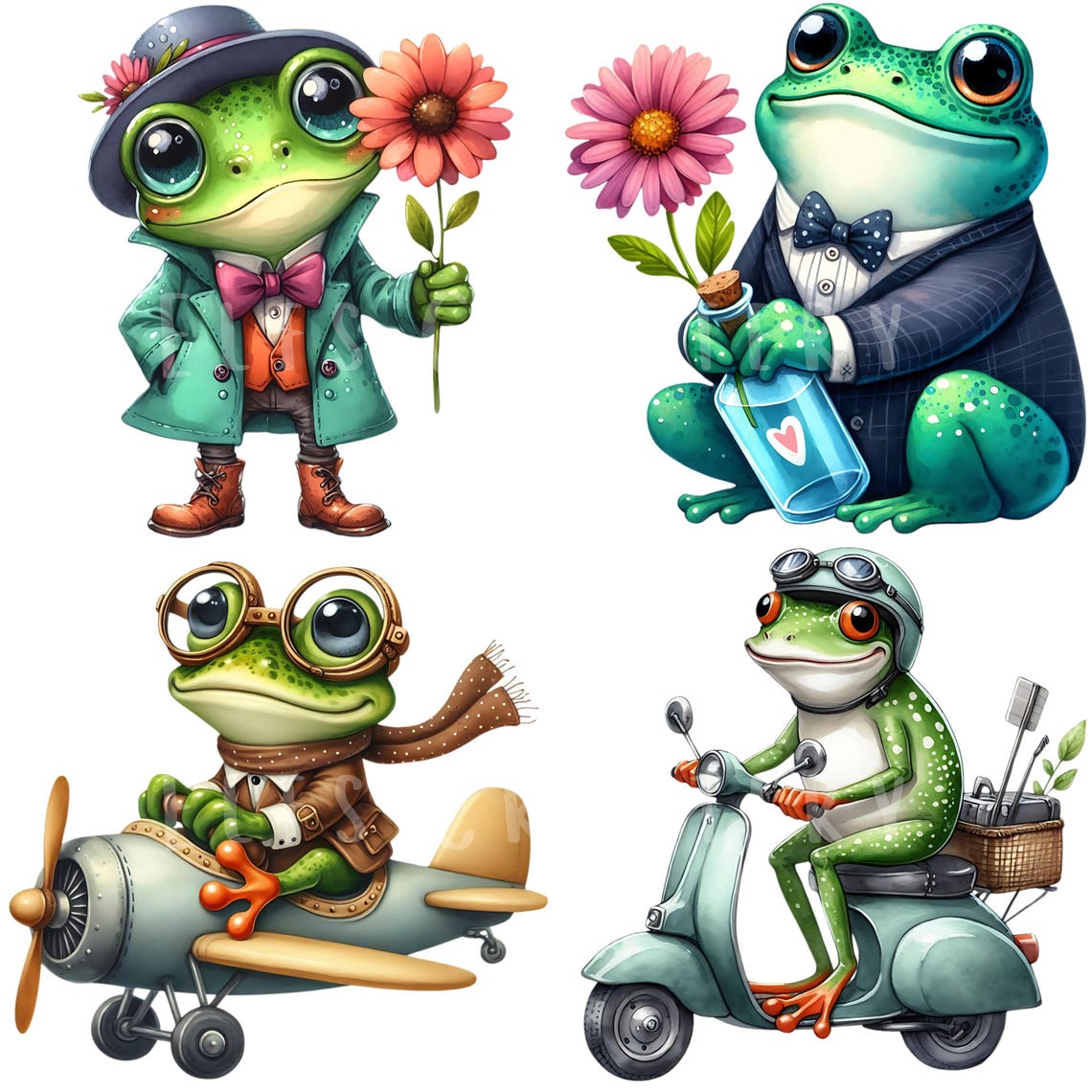 Funny Frog Clipart Bundle 15 PNG Watercolor Cute Quirky Frog Lover ...