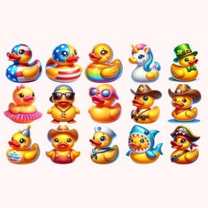 Rubber Ducky Clipart Bundle 15 PNG High Quality Cartoon Duck Files Cute ...