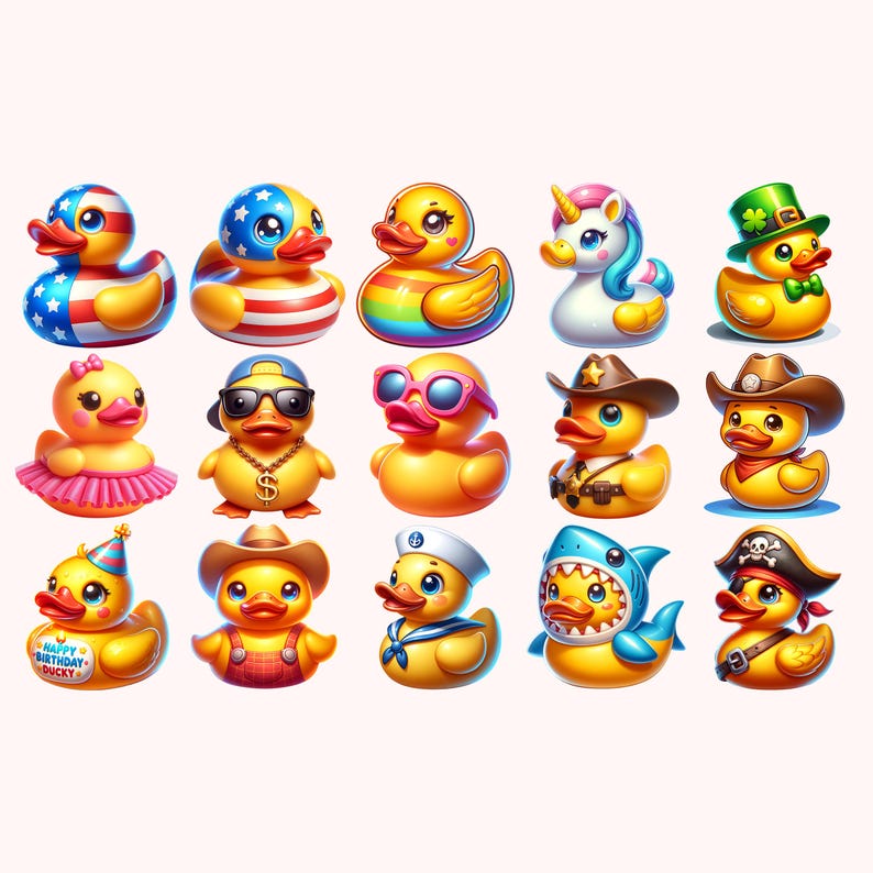 Rubber Ducky Clipart Bundle 15 PNG High Quality Cartoon Duck Files Cute ...