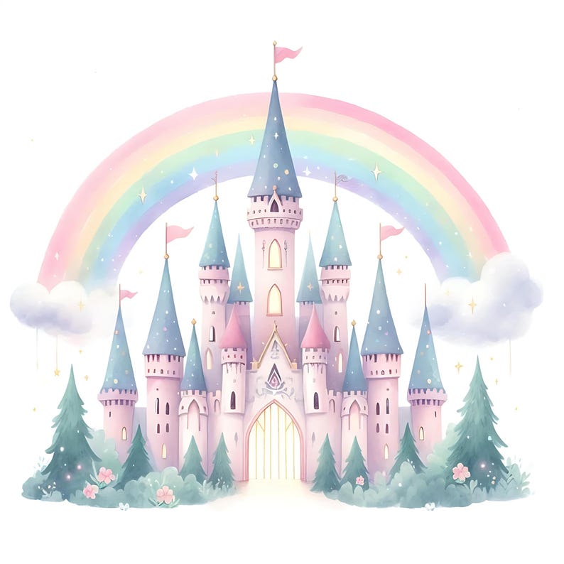 18 JPG Rainbow Princess Castle Bundle Digital Download Cute Little ...