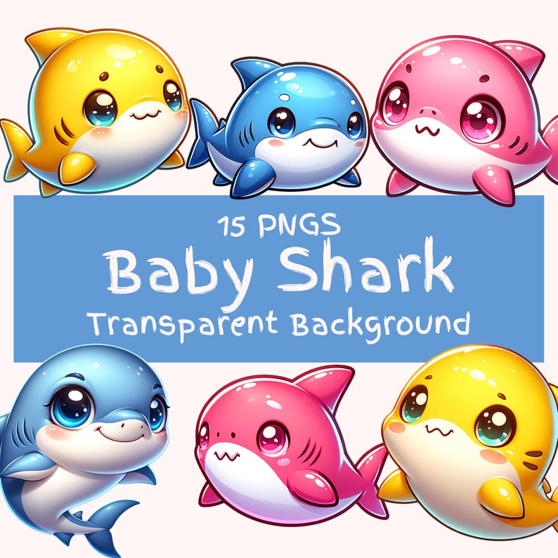 Baby Shark Clipart Bundle 15 PNG Cute Shark Clip Art for Teachers ...