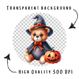 Halloween Teddy Bear Clipart Bundle 15 PNG High Quality Watercolor Cute ...