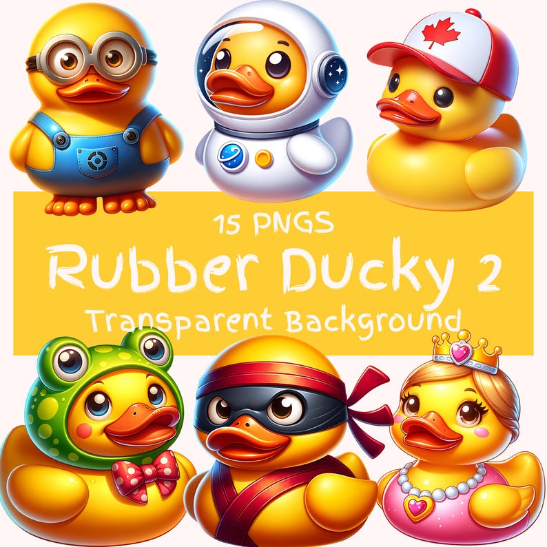 Rubber Ducky Clipart Bundle 15 PNG Cute Duck Clip Art Set Duck Costume ...