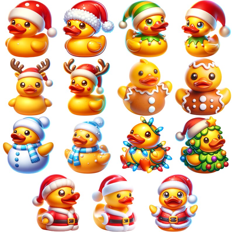 Christmas Rubber Ducky Clipart Bundle 15 PNG High Quality Cartoon Jeep ...