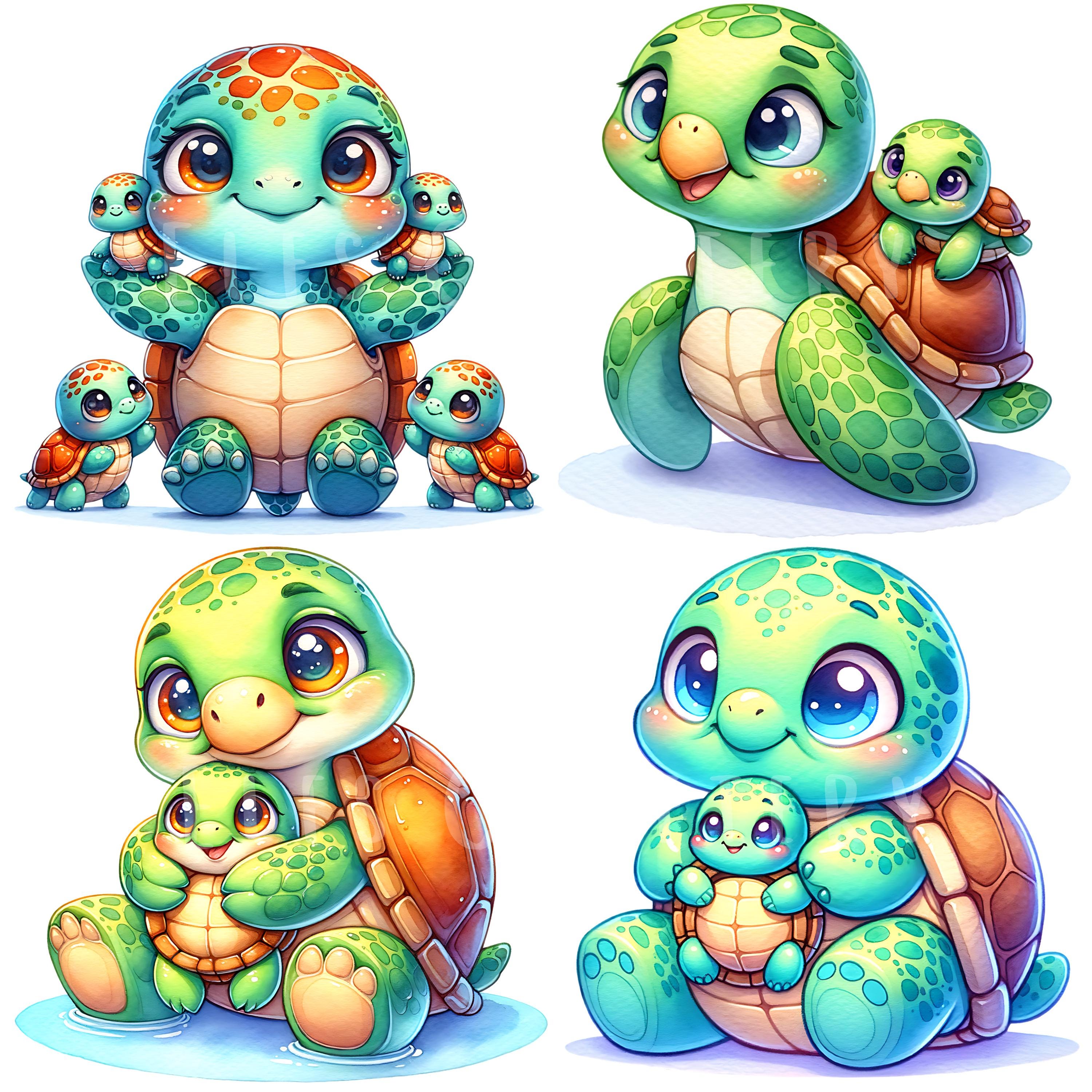 Mama Turtle Clipart Bundle 15 PNG Cute Watercolor Baby Turtle Digital ...