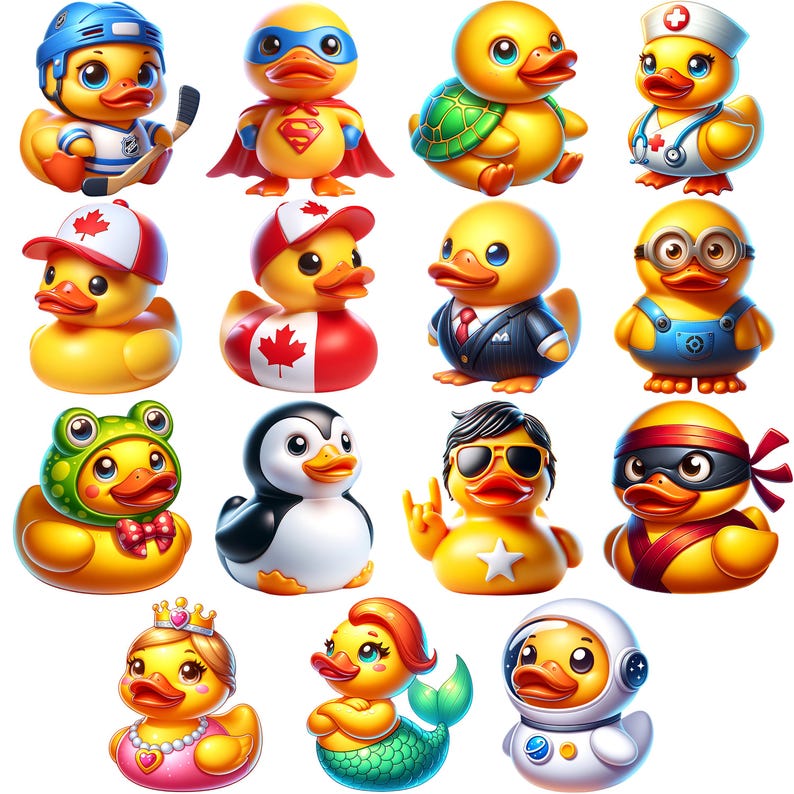 Rubber Ducky Clipart Bundle 15 PNG Cute Duck Clip Art Set Duck Costume ...