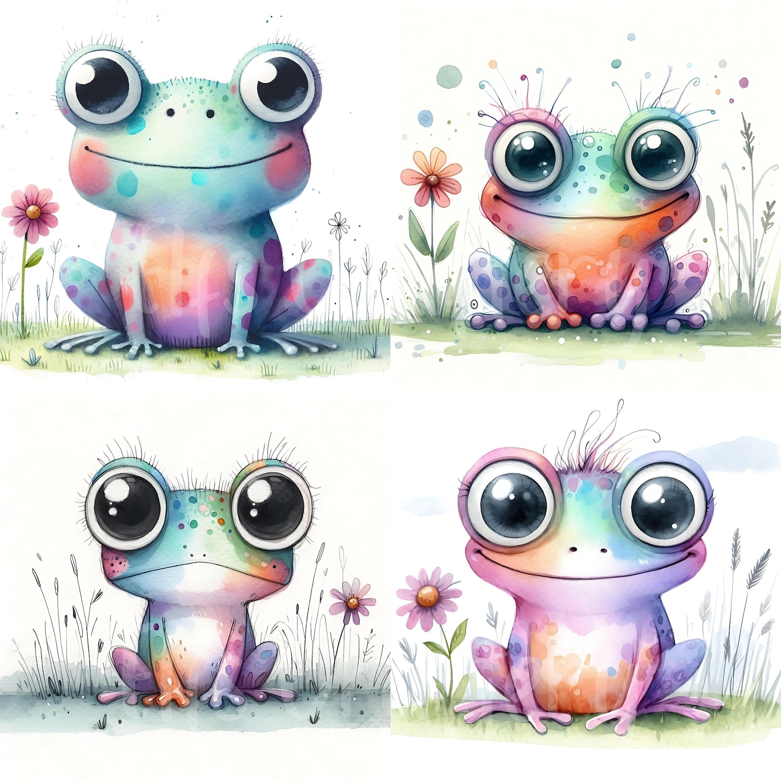 15 JPG Little Whimsy Frog Clipart Bundle Watercolor Cute Pastel Quirky ...