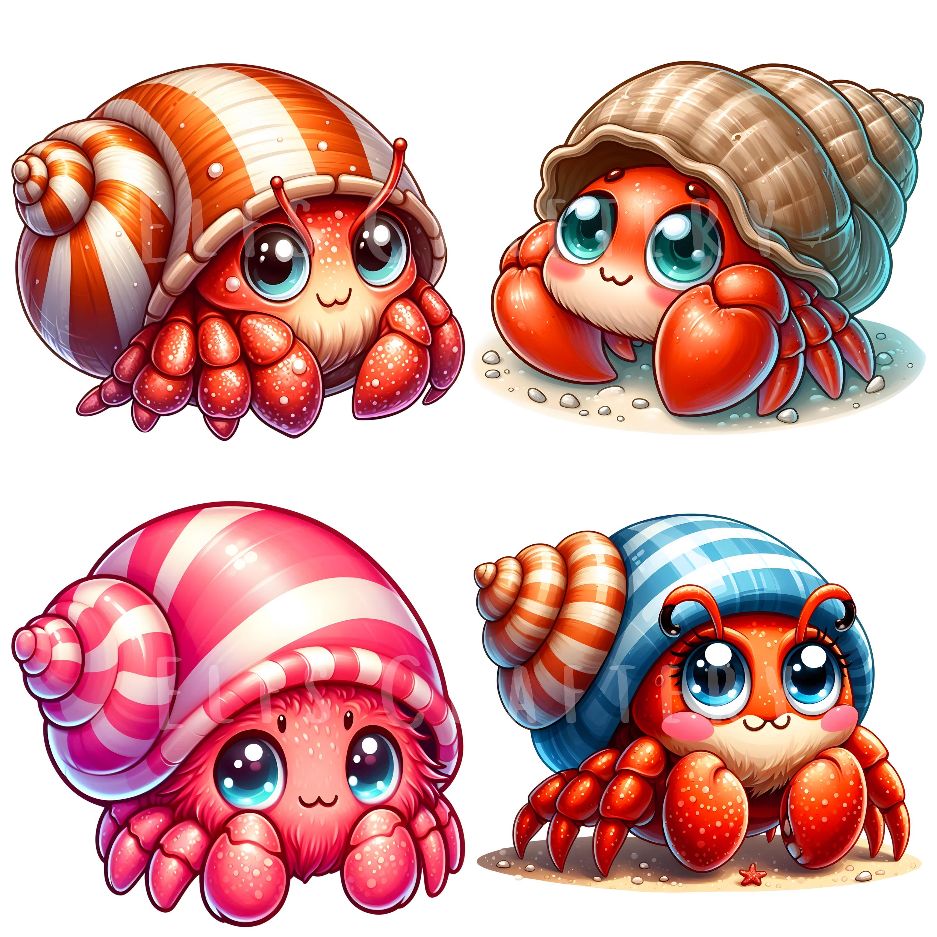 Cute Hermit Crab Clipart Bundle 15 PNG Watercolor Baby Ocean Theme ...