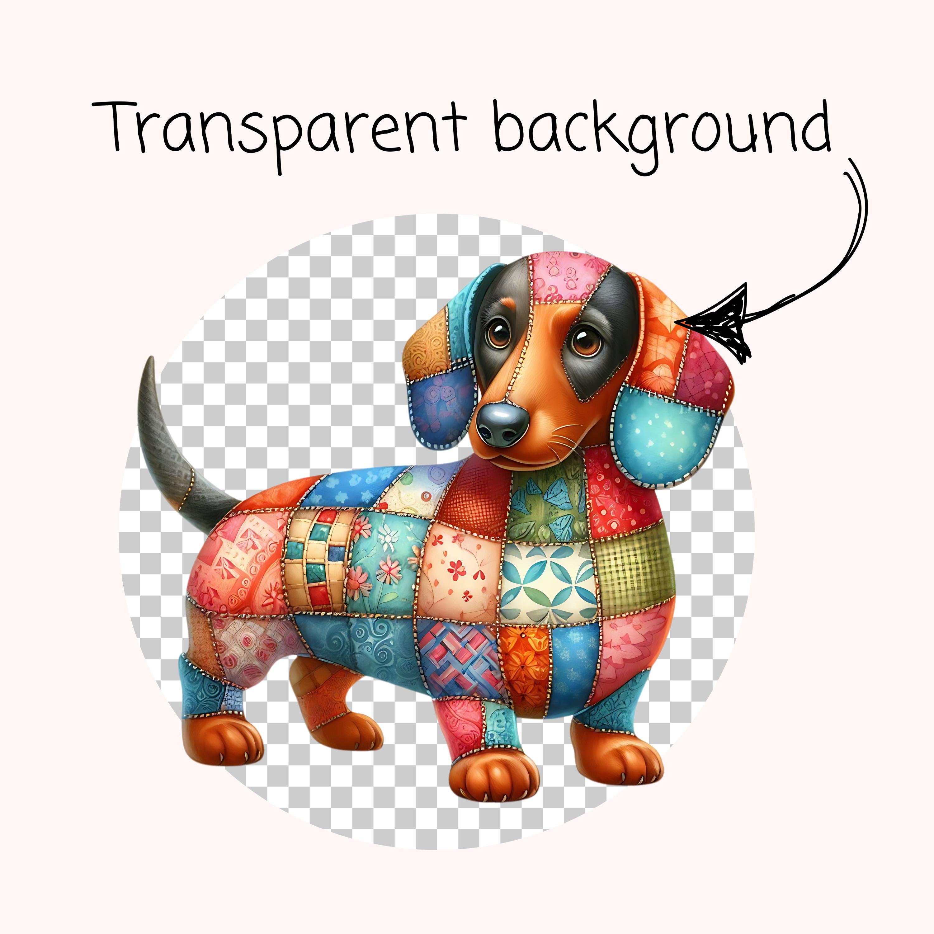 Patchwork Dachshund Clipart Bundle 15 PNG High Quality Cute Quilted Weiner Dog Digital Download ...