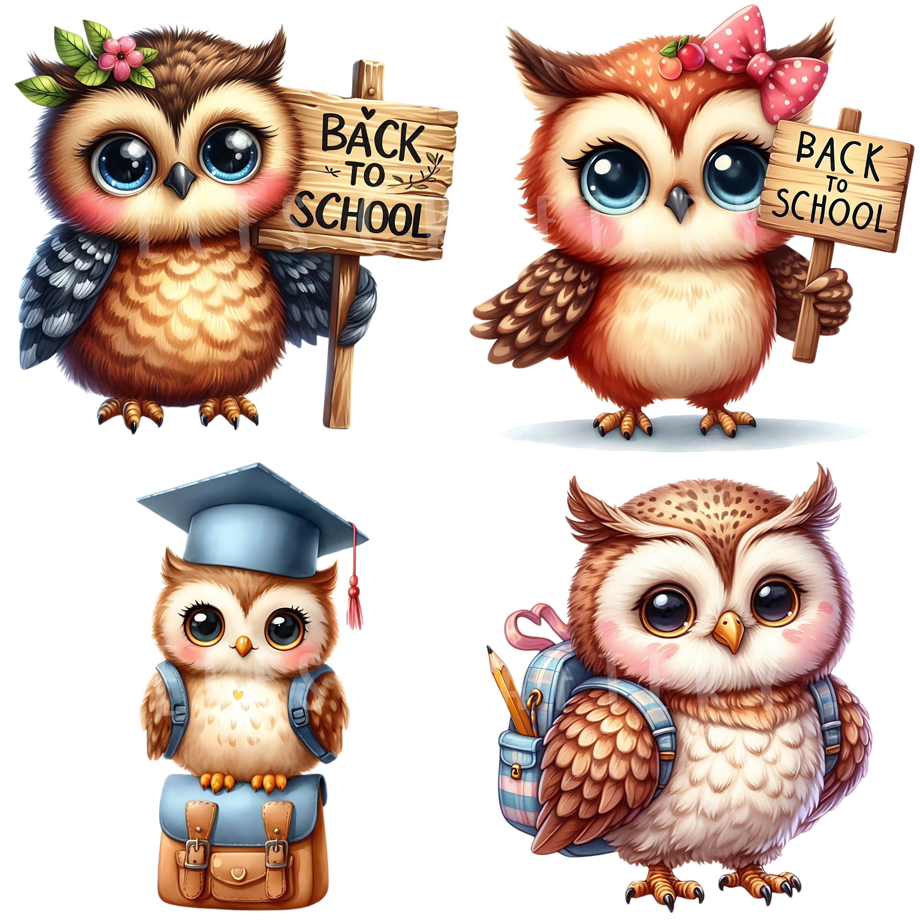 Back to School Owl Clipart Bundle 15 PNG High Quality Watercolor ...