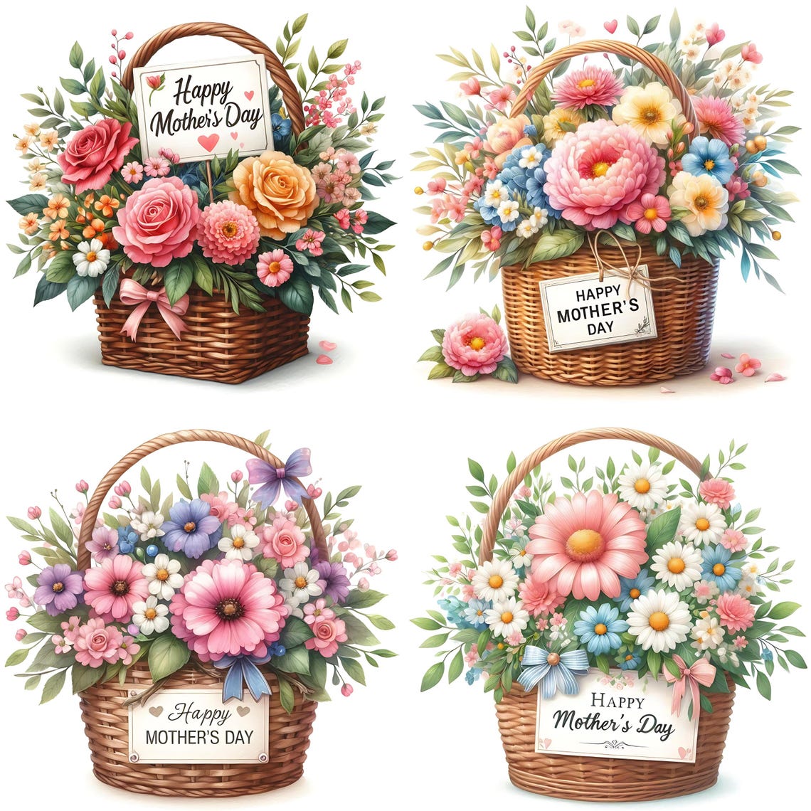 18 JPG Mother's Day Flower Basket Clipart Bundle Digital Download ...