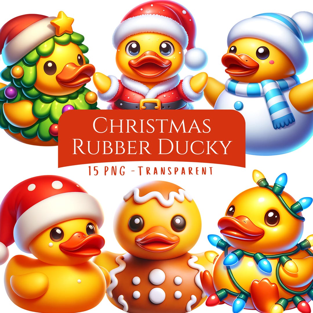 Christmas Rubber Ducky Clipart Bundle 15 PNG High Quality Cartoon Jeep ...