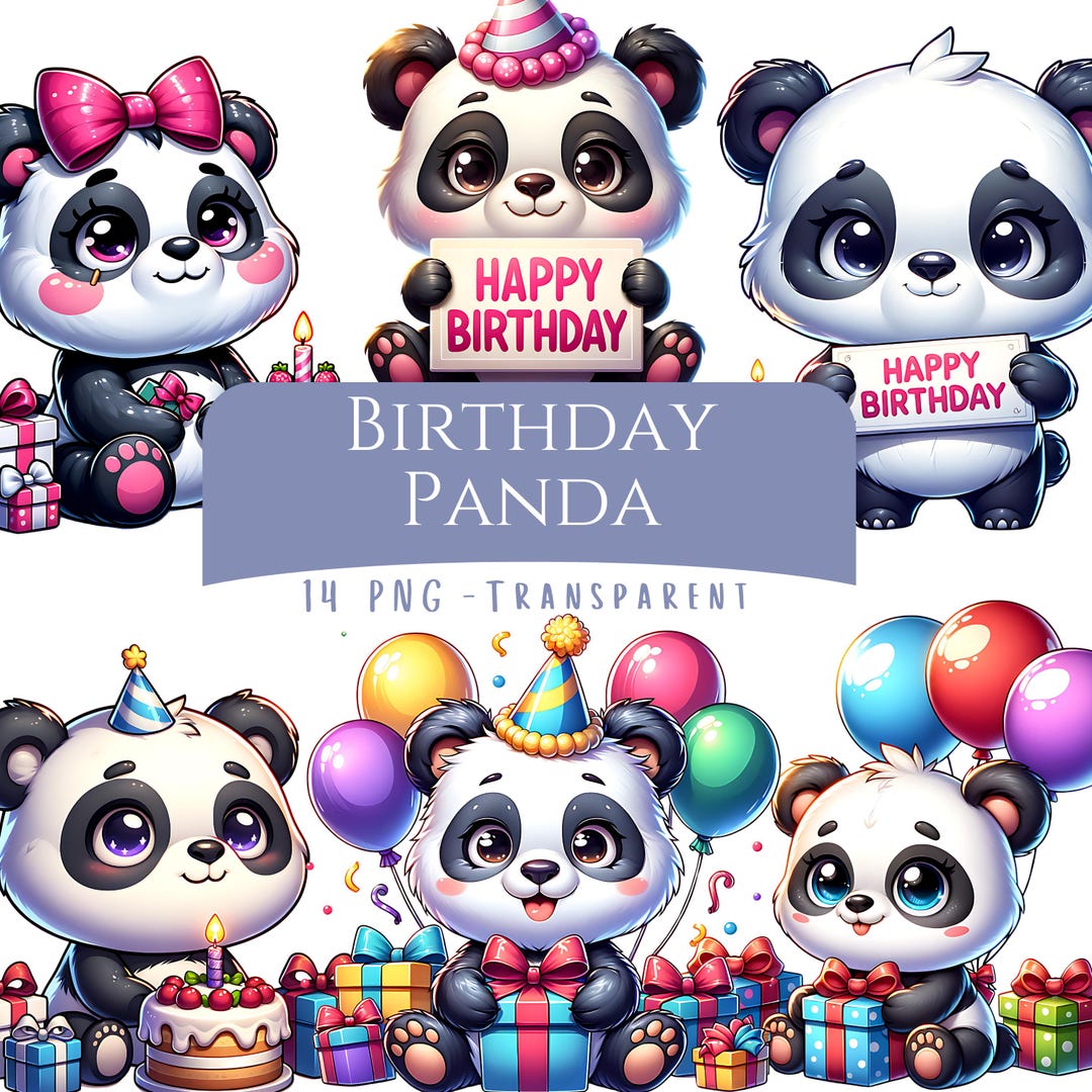 Birthday Panda Clipart Bundle 14 PNG Cute Panda Digital Download Panda ...
