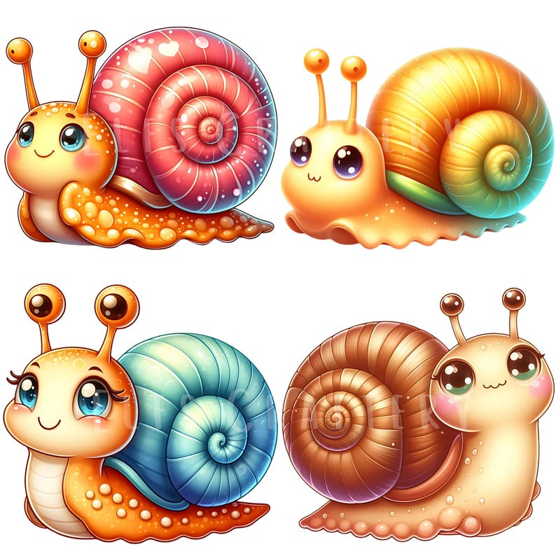 Cute Snail Clipart Bundle 15 PNG High Quality Cartoon Baby Snail ...