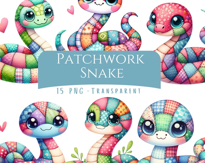 10 Snakes Clipart Bundle, PNG & JPG, Printable Patchwork Snake ...