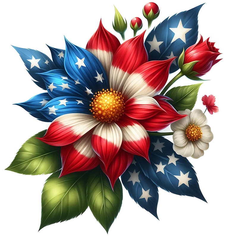 20 JPG Patriotic Flowers Clipart Bundle Watercolor Floral 4th of July ...