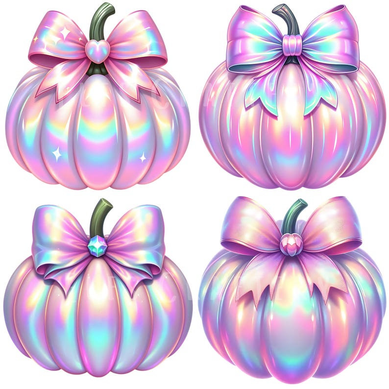 Pink Holographic Pumpkins Clipart Bundle 15 PNG High Quality Watercolor ...
