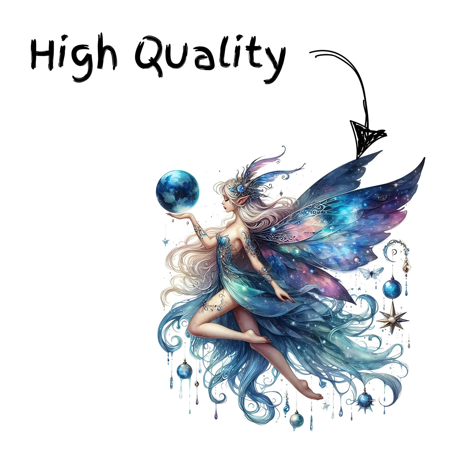 15 JPG Celestial Fairy Clipart Bundle Watercolor Moon Fairy Digital ...