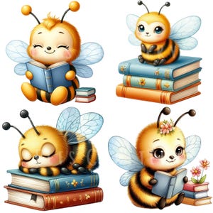 Book Bee Clipart Bundle 15 PNG High Quality Cute Watercolor Bee Digital ...
