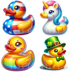 Rubber Ducky Clipart Bundle 15 PNG High Quality Cartoon Duck Files Cute ...