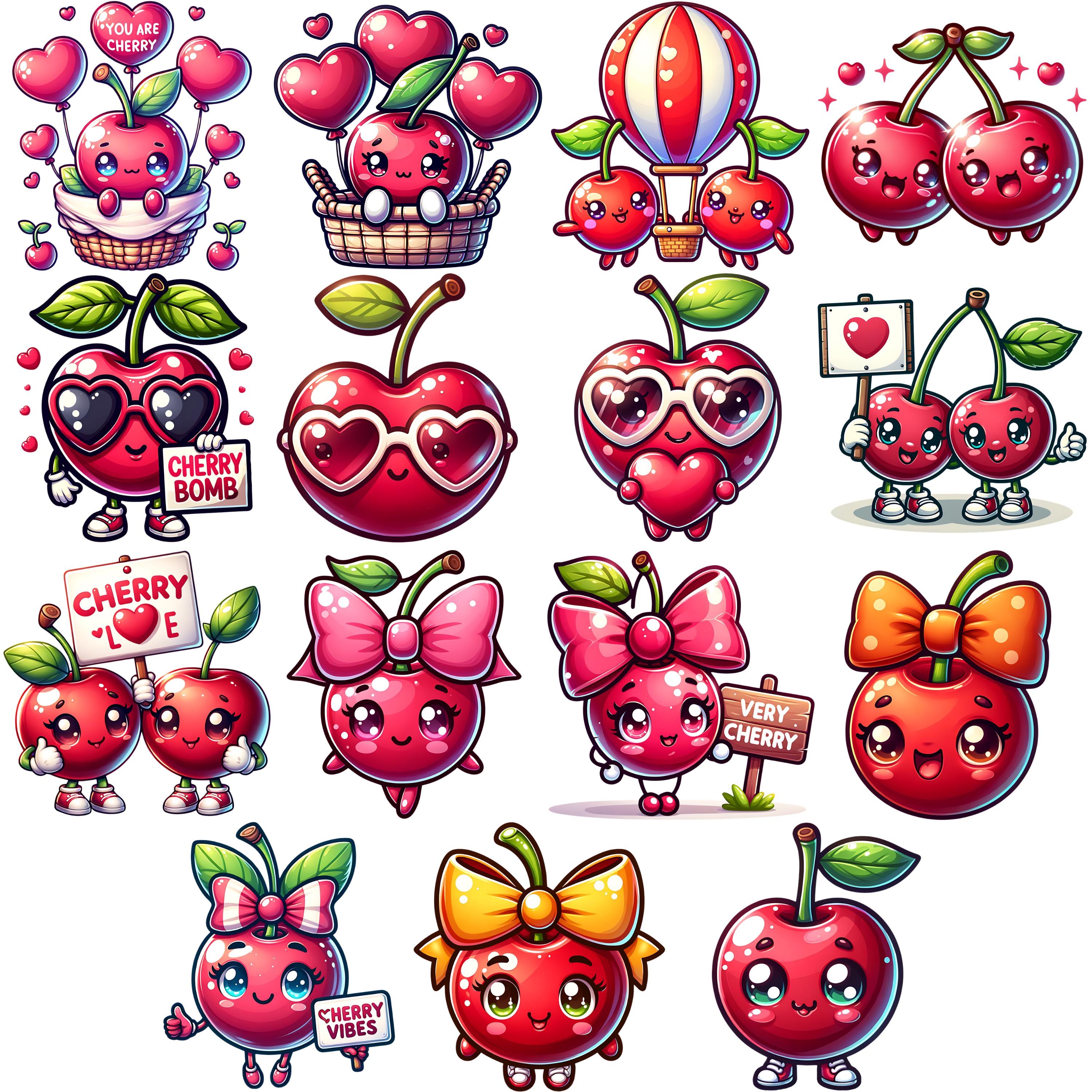 Cherry Love Clipart Bundle 15 PNG Cute Cherry Character Fruit Couple ...