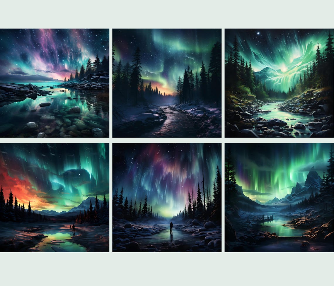 Northern Lights Digital Papers 55 PNG and JPG Files High Quality Aurora ...