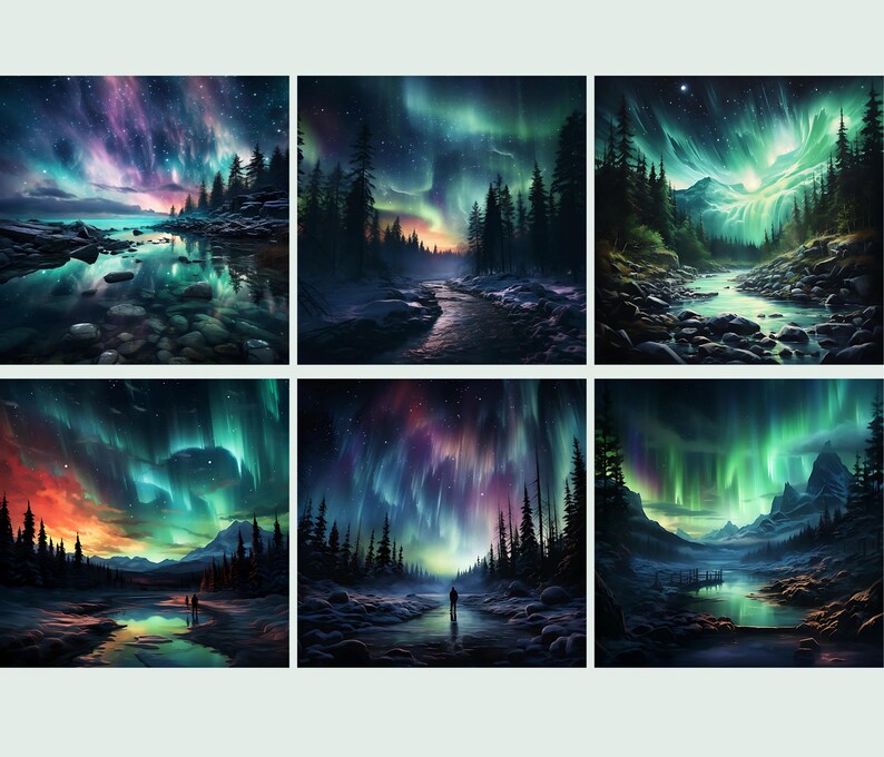 Northern Lights Digital Papers 55 PNG & JPG Files High Quality Aurora ...