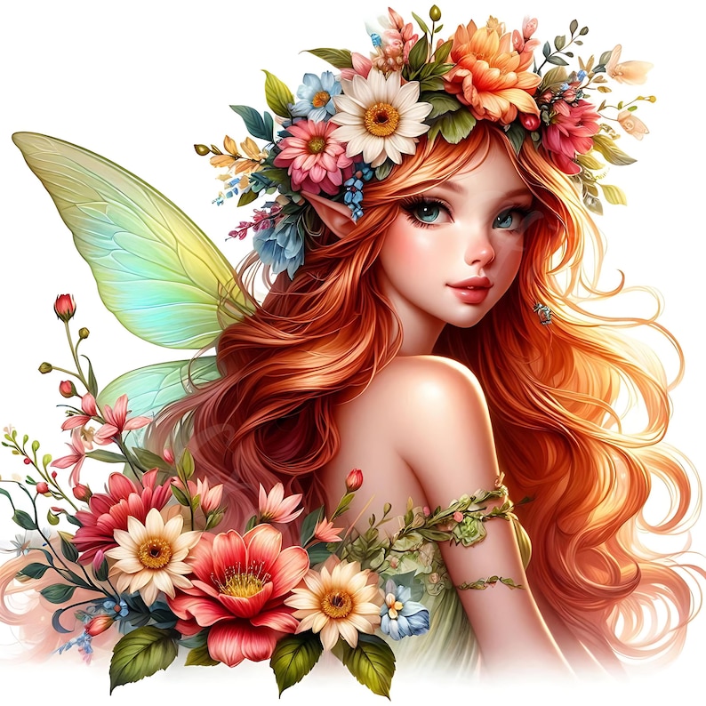 15 JPG Enchanted Ginger Summer Fairy Clipart Bundle Beautiful Redhead ...