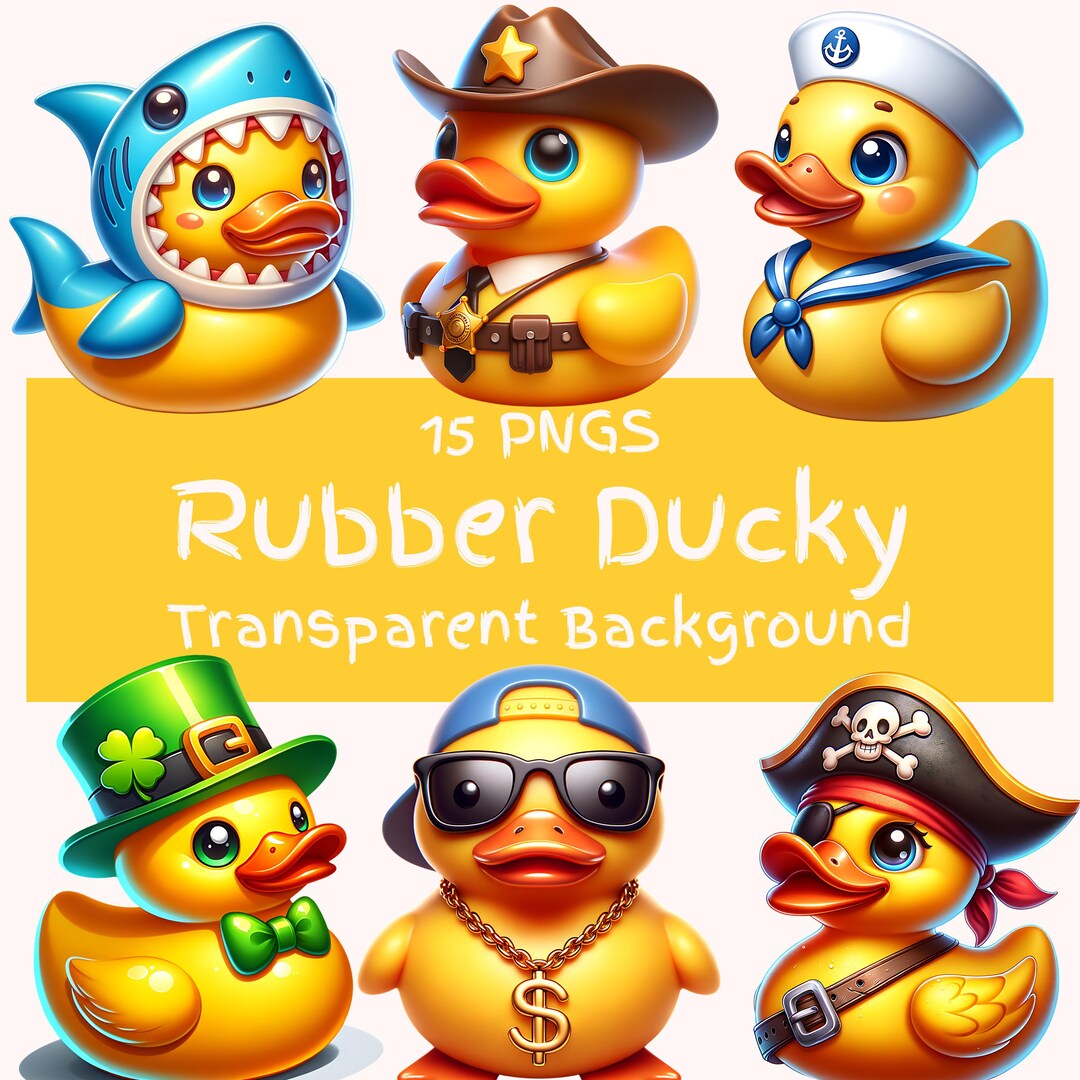 Rubber Ducky Clipart Bundle 15 PNG High Quality Cartoon Duck Files Cute ...