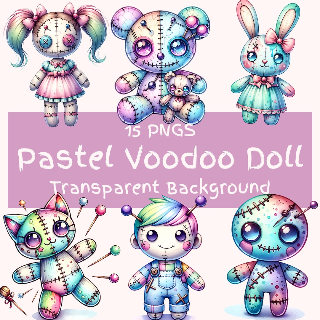 Pastel Voodoo Dolls Clipart Bundle 15 PNG Cute Creepy Doll Clip Art ...