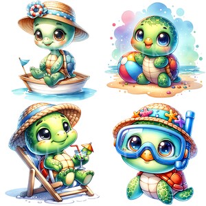 Beach Turtle Clipart Bundle 15 PNG Watercolor Sea Turtle Digital ...