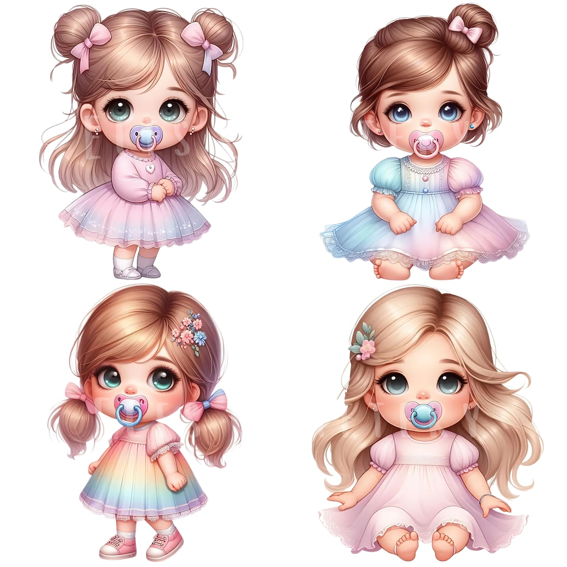 Baby Girl Clipart Bundle 15 PNG High Quality Watercolor Cute Little ...