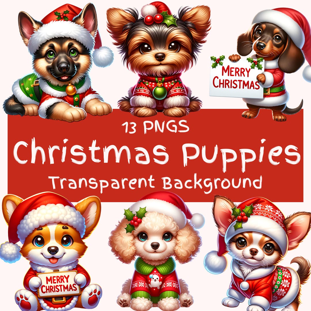 Christmas Puppies Clipart Bundle 13 PNG Christmas Animals Digital Art ...