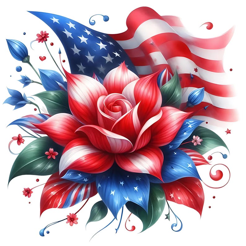20 JPG Patriotic Flowers Clipart Bundle Watercolor Floral 4th of July ...