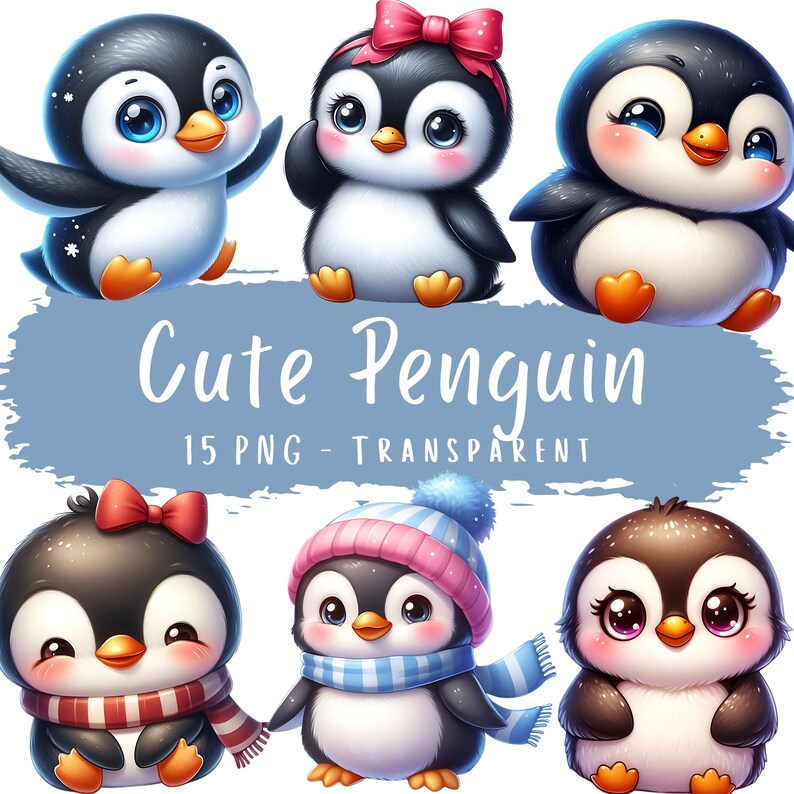 Cute Penguin Clipart Bundle 15 PNG Penguin Digital Clip Art Cute Artic ...