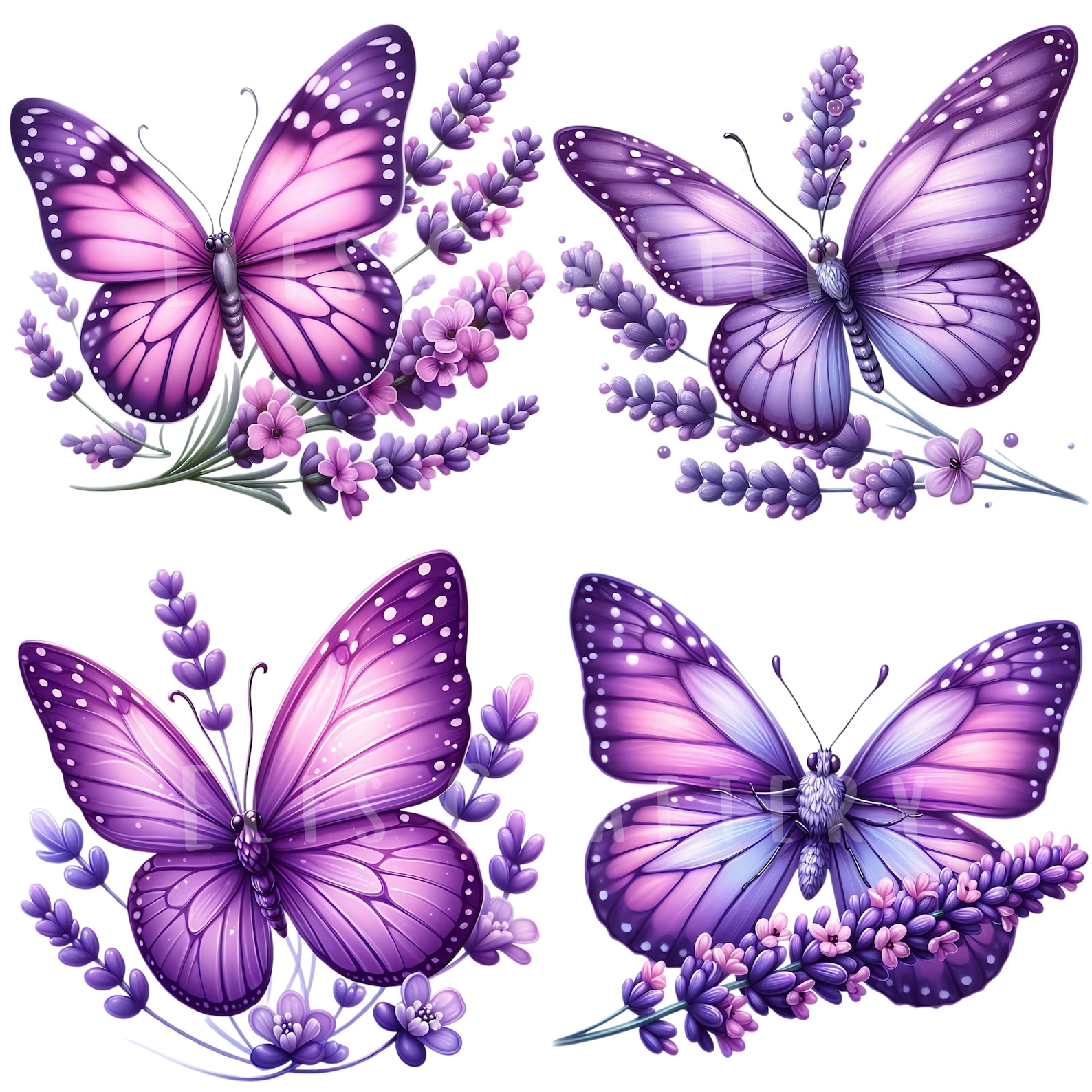 Lavender Butterfly Clipart Bundle 18 PNG Watercolor Cute Purple ...