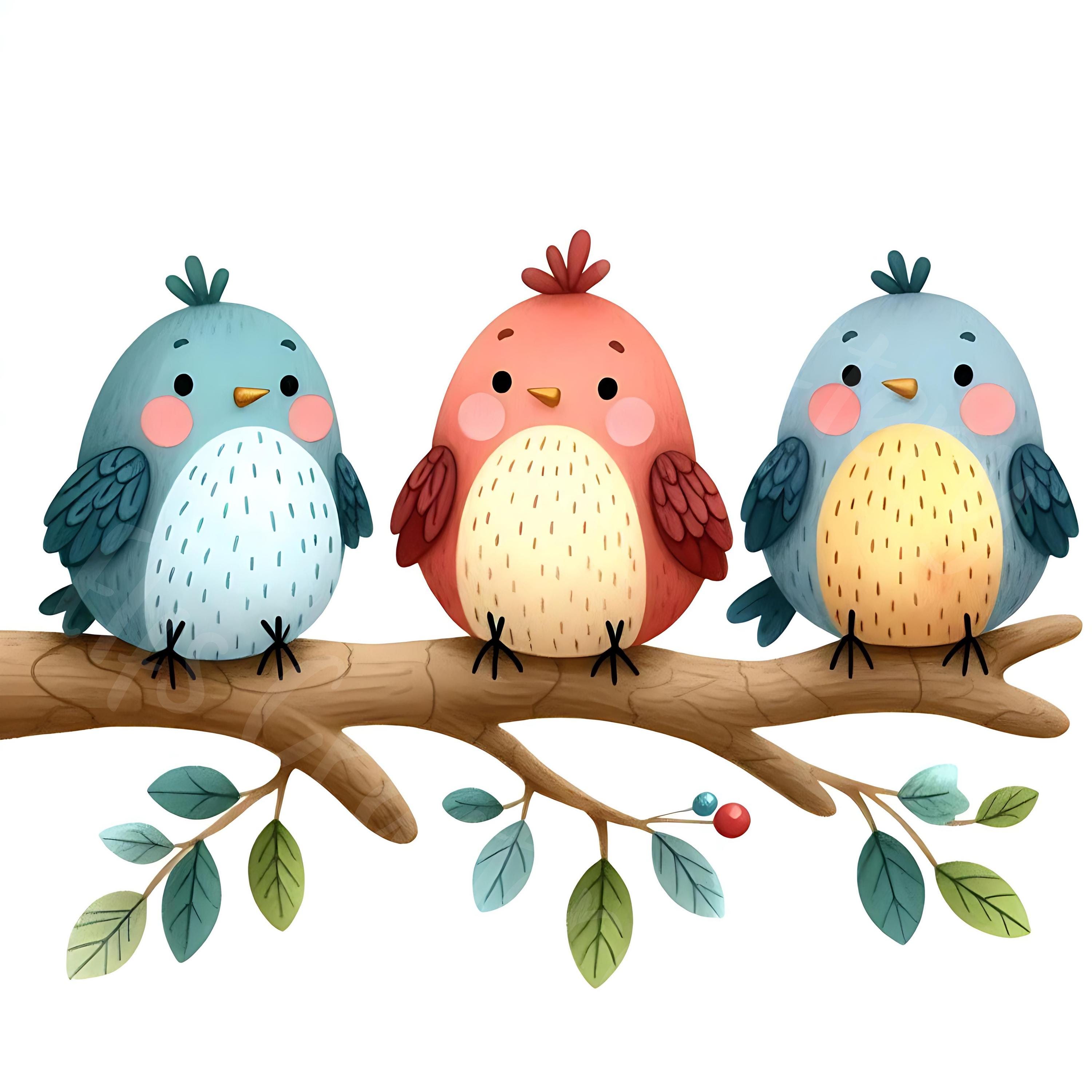 15 JPG Little Branch Birds Clipart Bundle Watercolor Quirky Bird ...