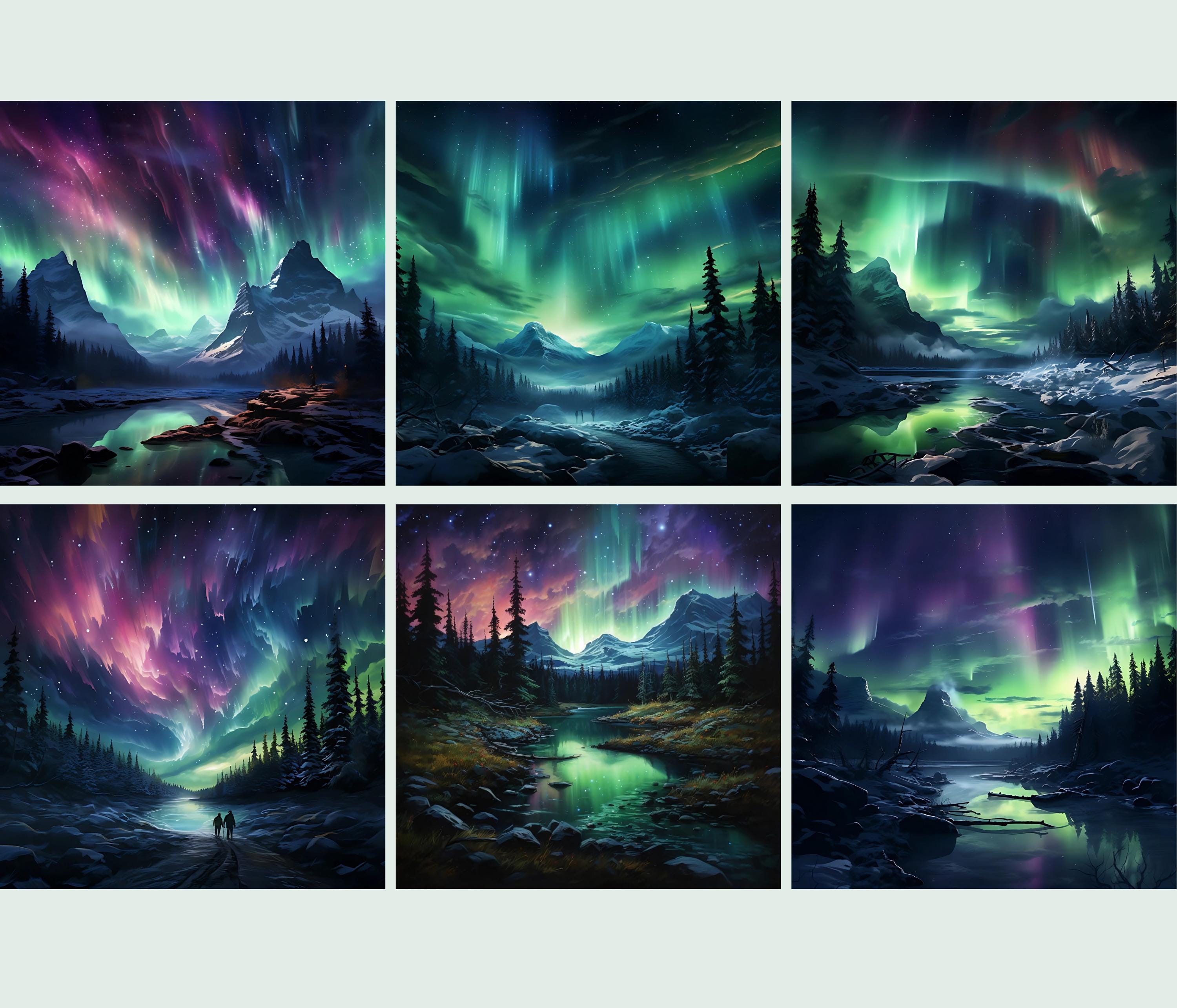 Northern Lights Digital Papers 55 PNG and JPG Files High Quality Aurora ...