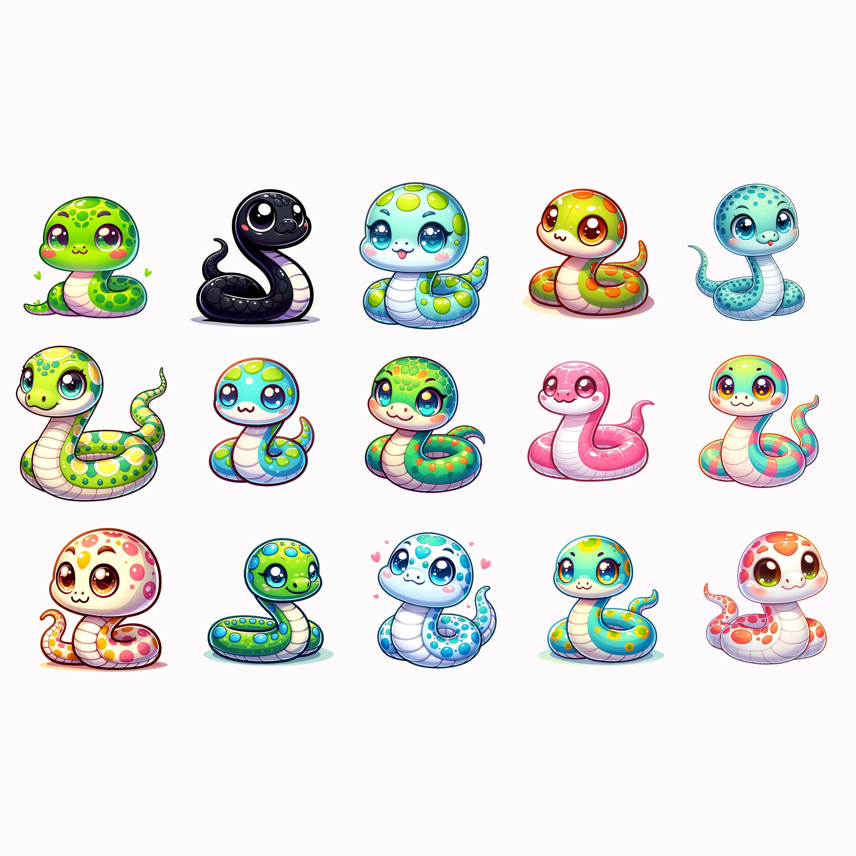 Cute Snake Clipart Bundle 15 High Quality PNG Files Cute Reptile Clip ...