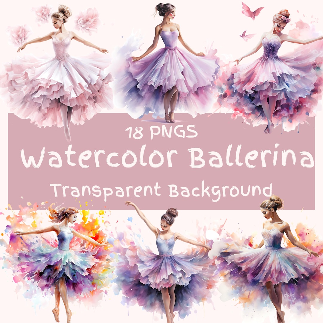 Watercolor Ballerina Clipart Bundle 18 PNG Ballerina Dancing Clip Art ...