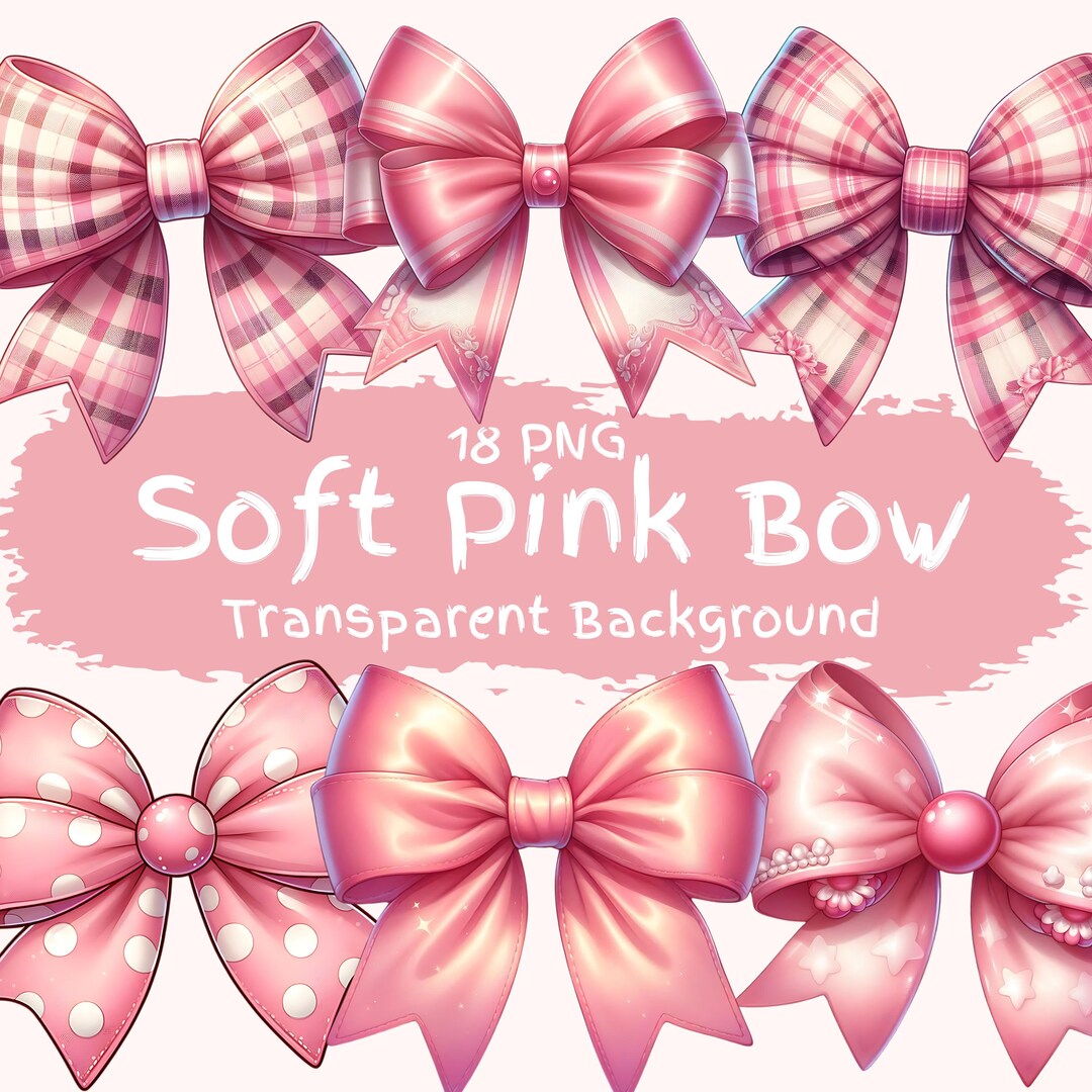 Soft Pink Bow Clipart Bundle 18 PNG Digital Download Printable Rose ...