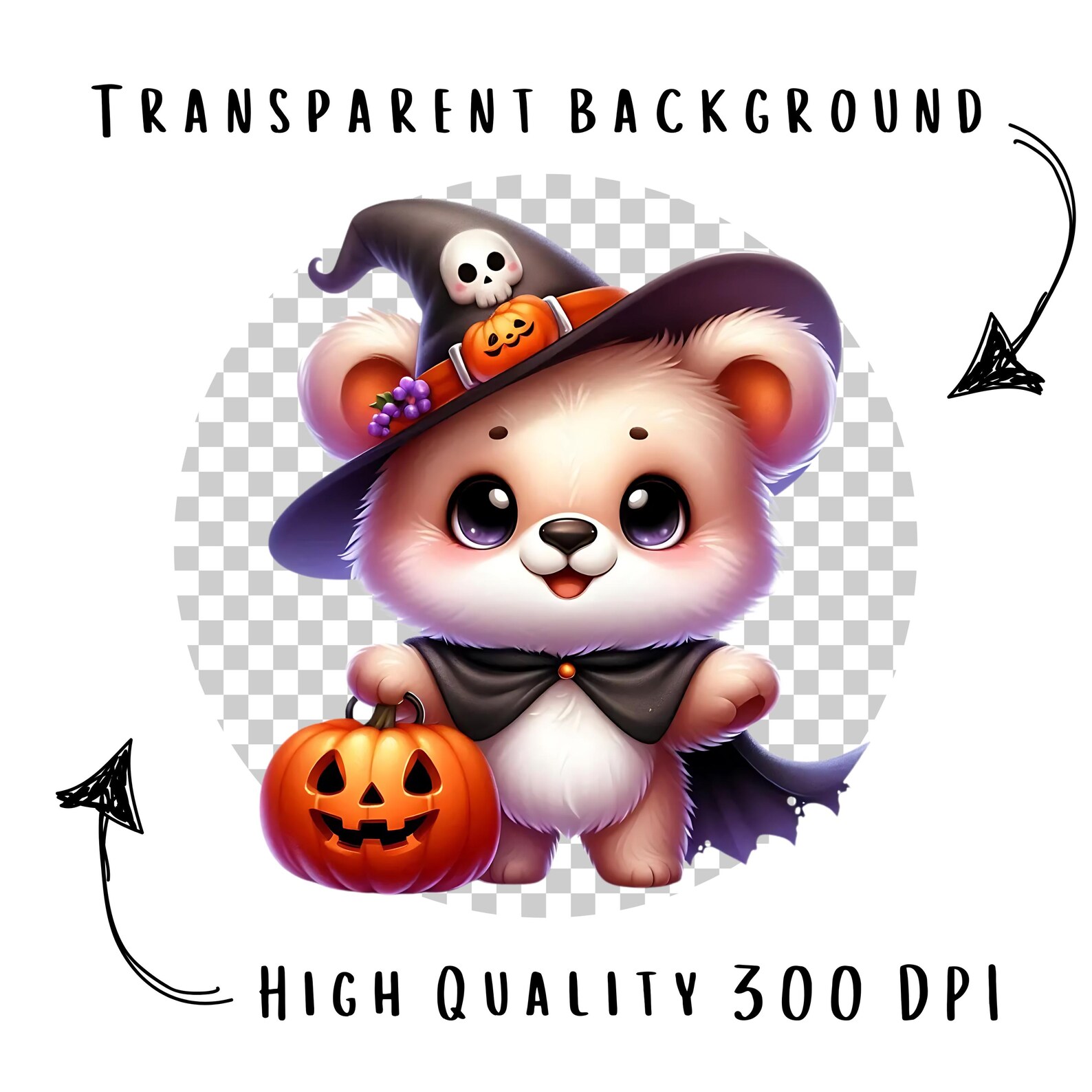 Cute Halloween Bear Clipart Bundle 15 PNG High Quality Cartoon Spooky ...