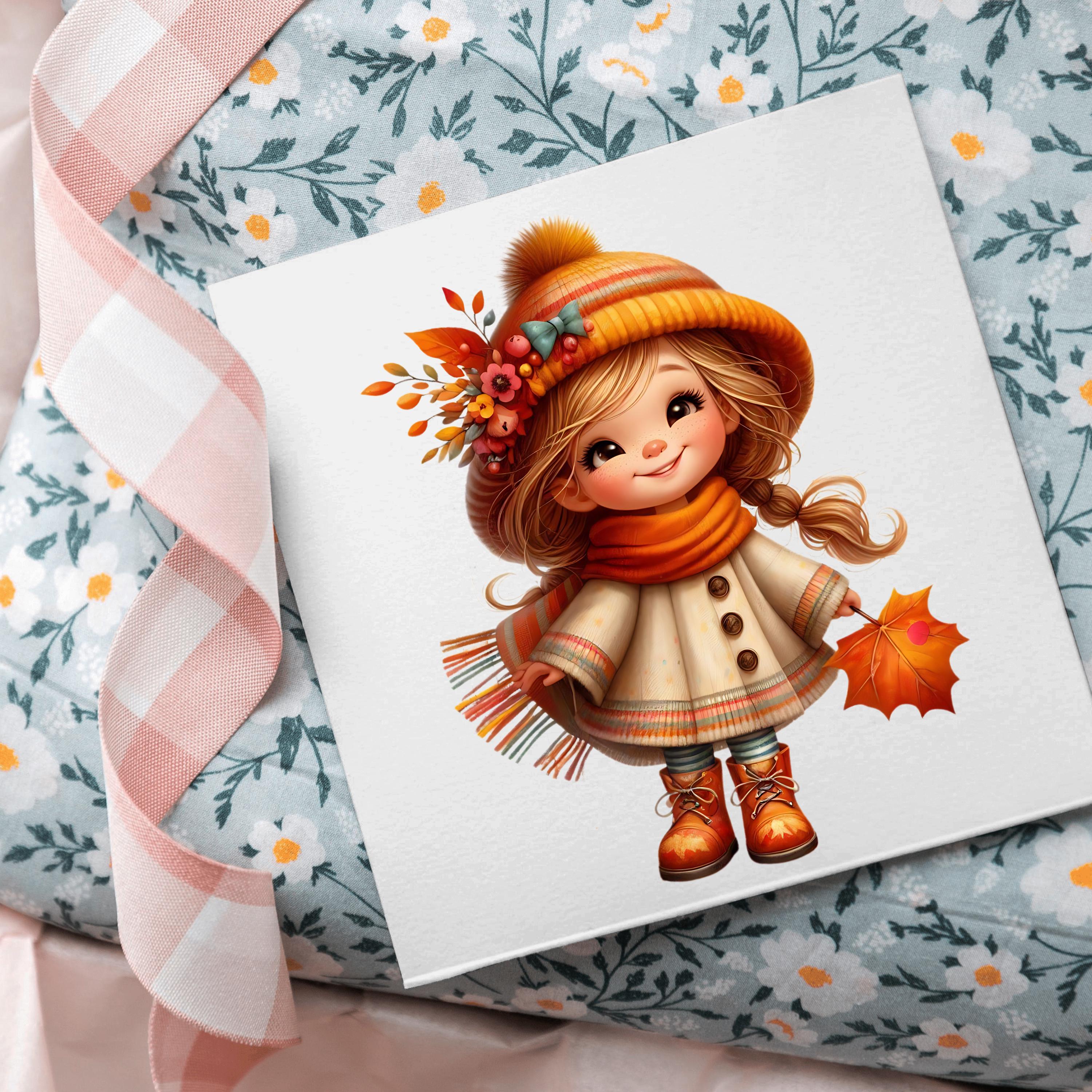 Little Autumn Girl Clipart Bundle 15 PNG High Quality Watercolor Quirky ...