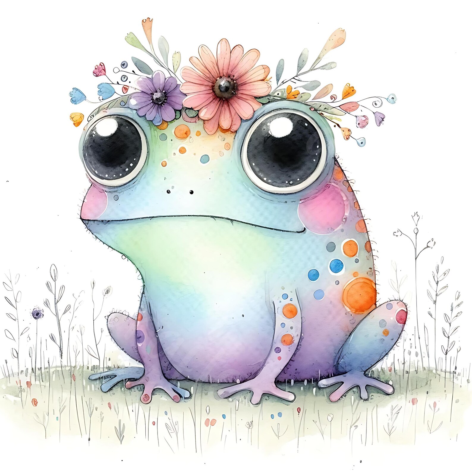 15 JPG Little Whimsy Frog Clipart Bundle Watercolor Cute Pastel Quirky ...