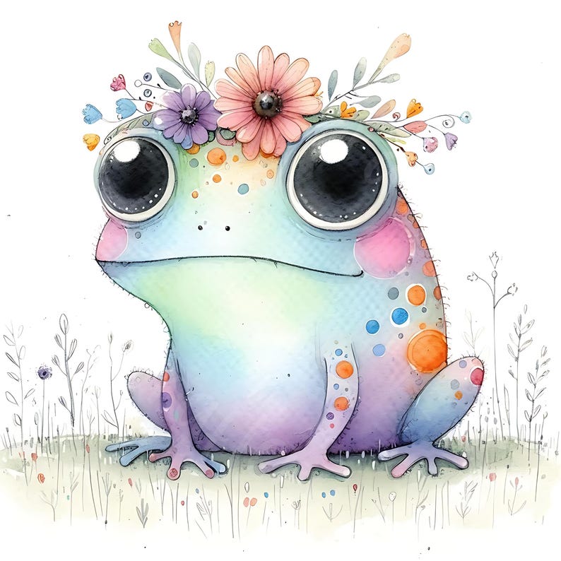 15 JPG Little Whimsy Frog Clipart Bundle Watercolor Cute Pastel Quirky ...