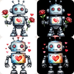 Love Robot Clipart Bundle 15 PNG Watercolor Robot Digital Art Bundle ...