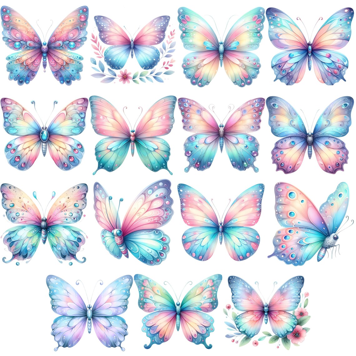 Pastel Butterfly Clipart Bundle 15 PNG High Quality Watercolor Cute ...
