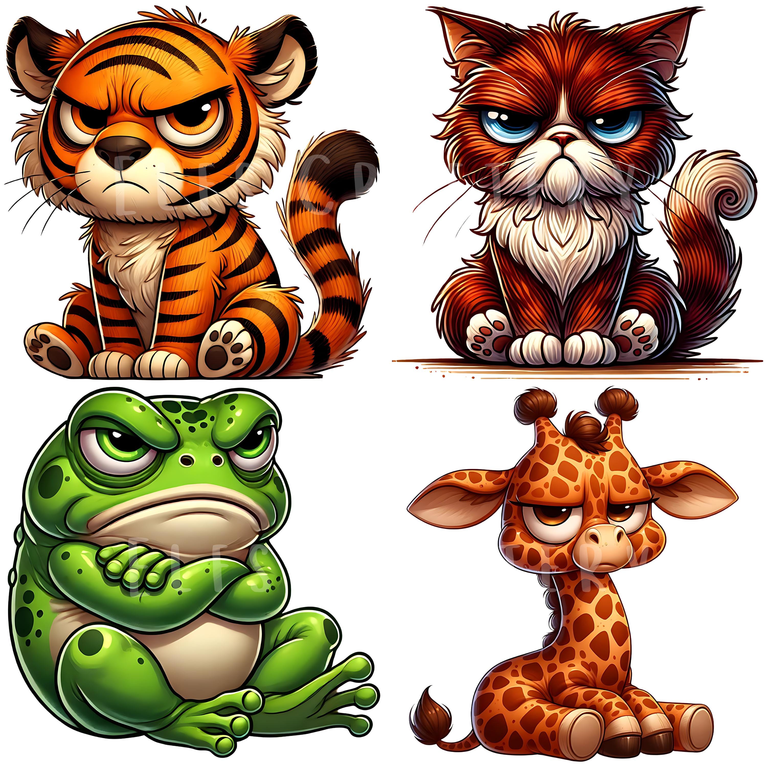 Grumpy Animal Clipart Bundle 25 PNG High Quality Files Angry Farm ...